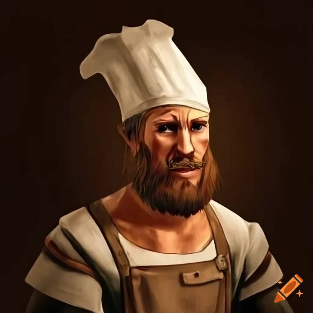 Medieval cook preparing food in a kitchen on Craiyon