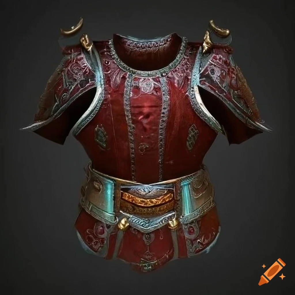 Adorned magic ringmail cuirass front view on Craiyon