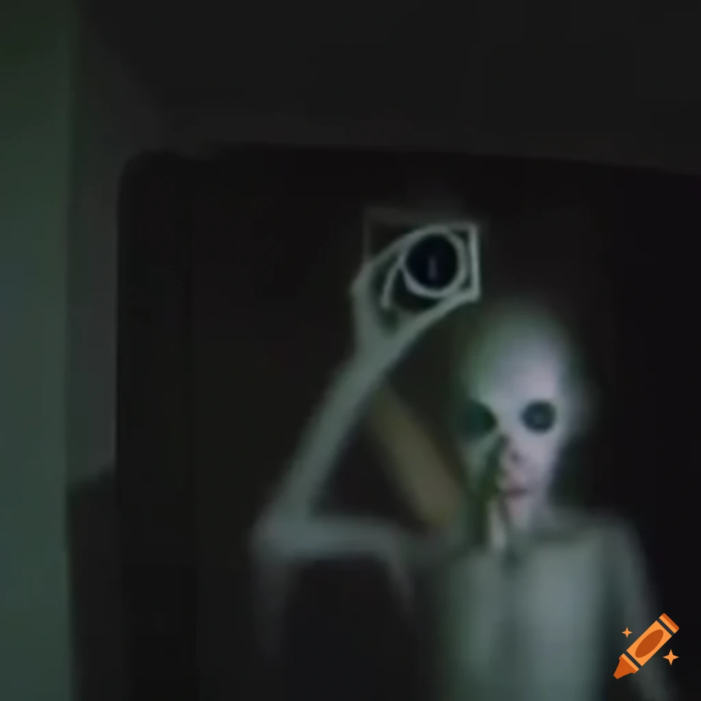 Low quality image of a tall humanoid creature staring into the distance ...