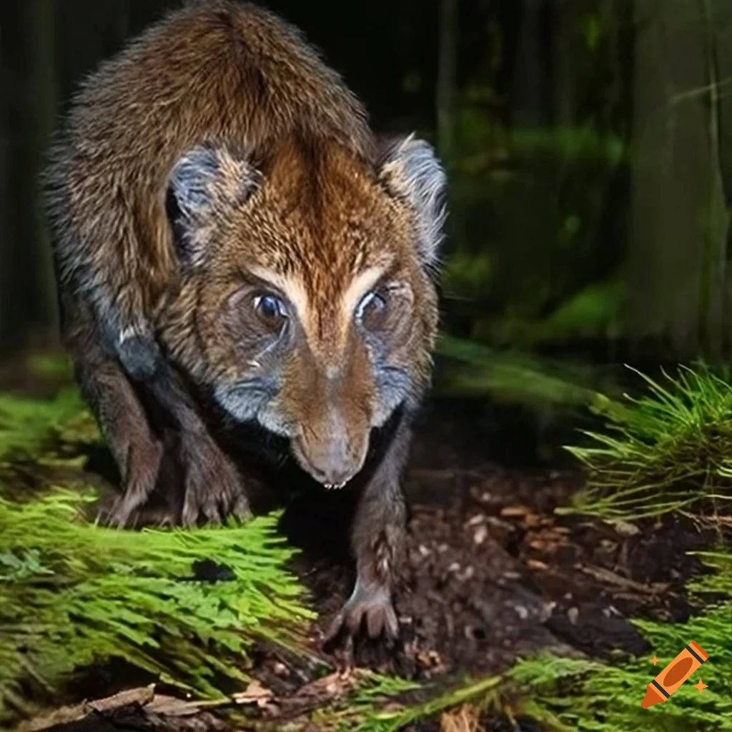 Animal with waterproof fur coat navigating dense vegetation on Craiyon