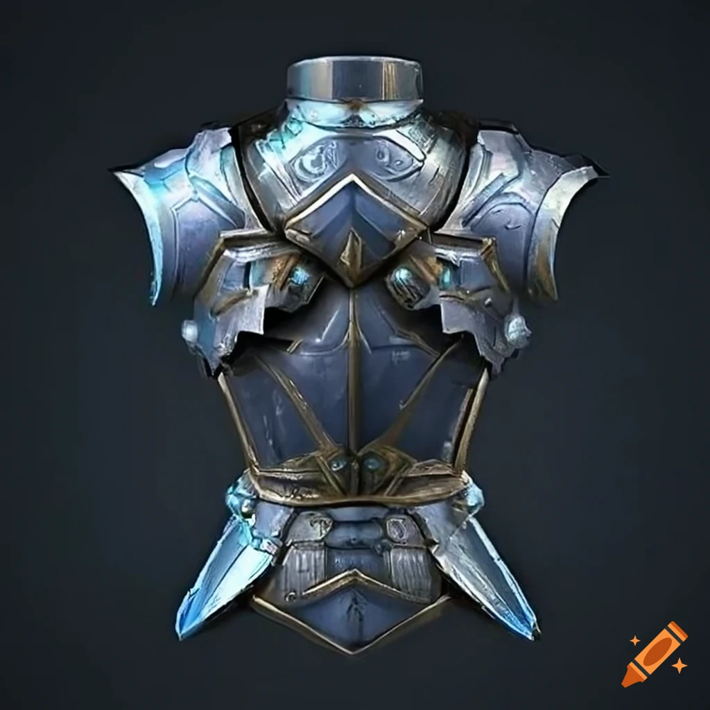 Close view of ornate magic body armor from the front on Craiyon