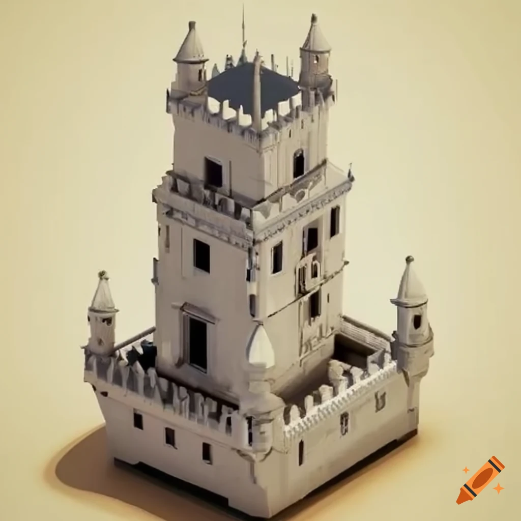 Isometric video game model of the tower of belem in lisbon on Craiyon