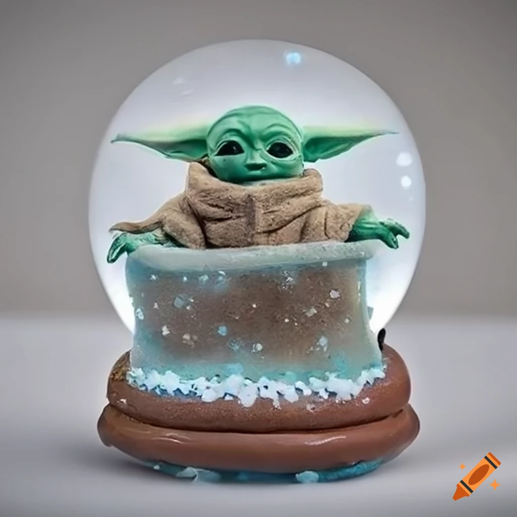 Snow globe featuring Baby Yoda in a detailed design on Craiyon