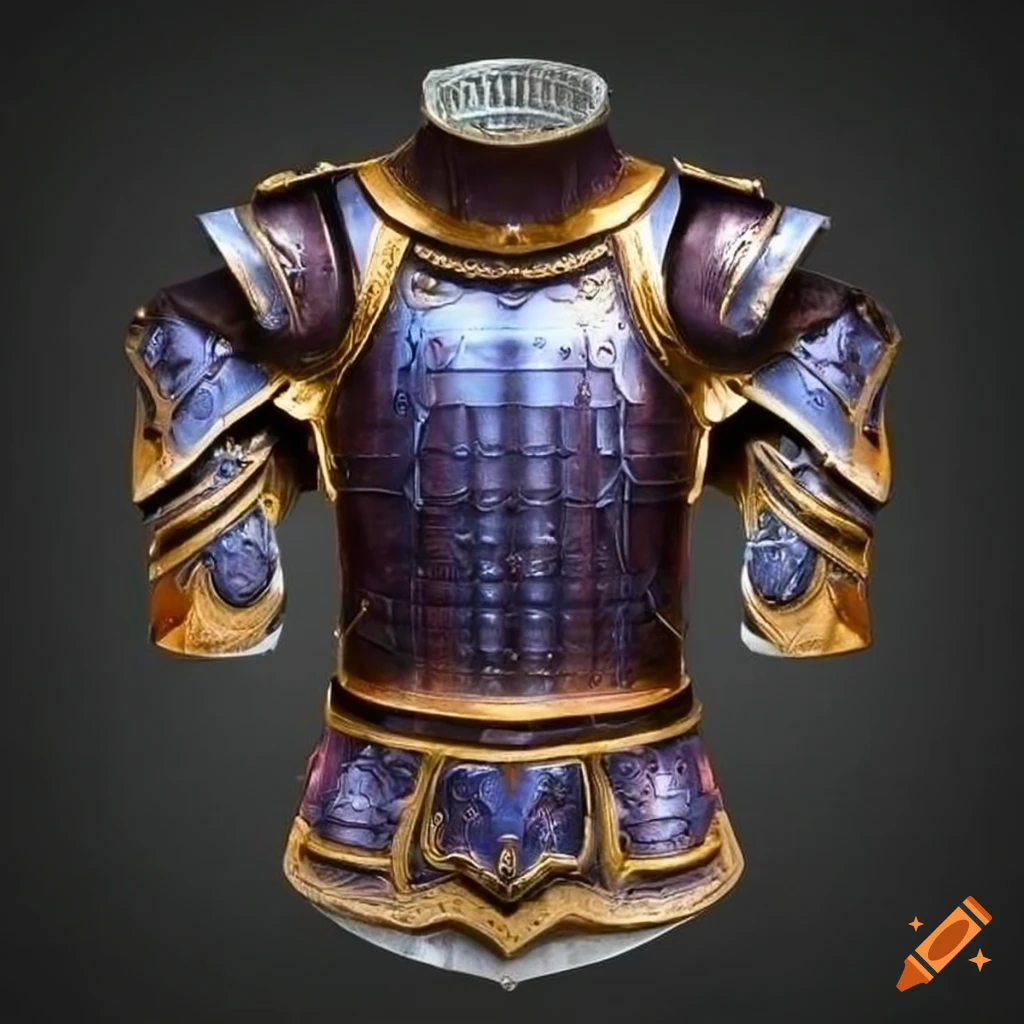 Adorned magic heavy cuirass front view on Craiyon
