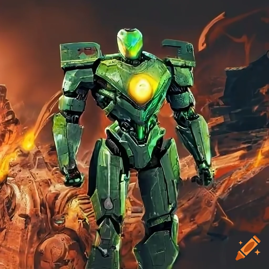 Intricately-detailed lime-green Jaeger with toxic weaponry in high ...