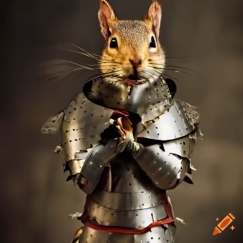 Squirrel in medieval armor on Craiyon