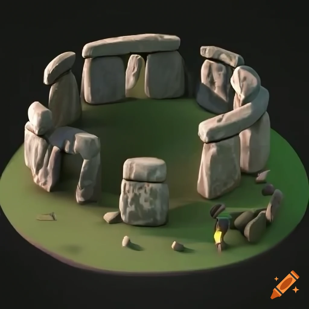 Isometric pre-rendered video game model of stonehenge on Craiyon