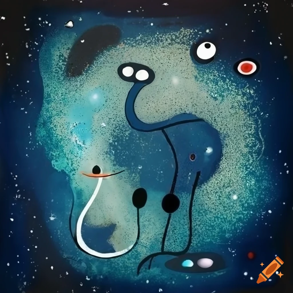 Surrealist cosmic creatures and plants in Miro painting style with ...