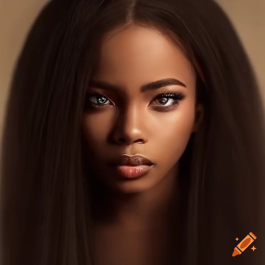 Black woman with brown eyes and long hair portrait in photo-realistic ...