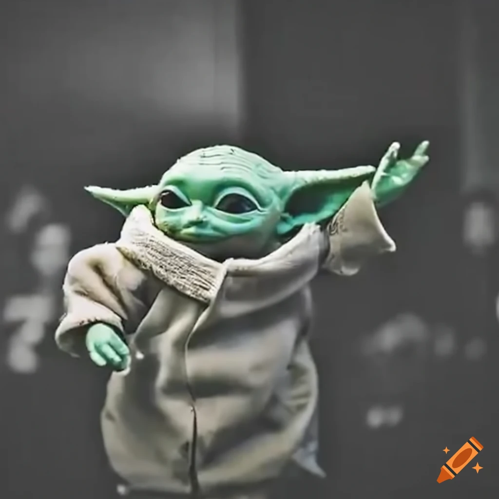 Baby yoda dancing in a hip hop club at l.a. streets on Craiyon
