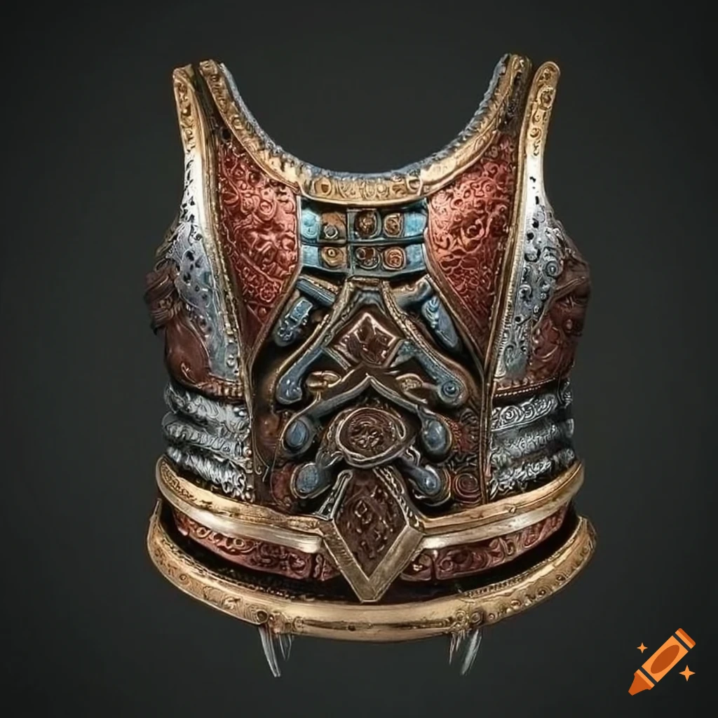 Close view of magic body heavy ringmail cuirass from the front on Craiyon