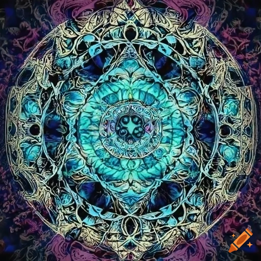 Meticulously detailed mandala artwork with symbols of gods Metatron ...