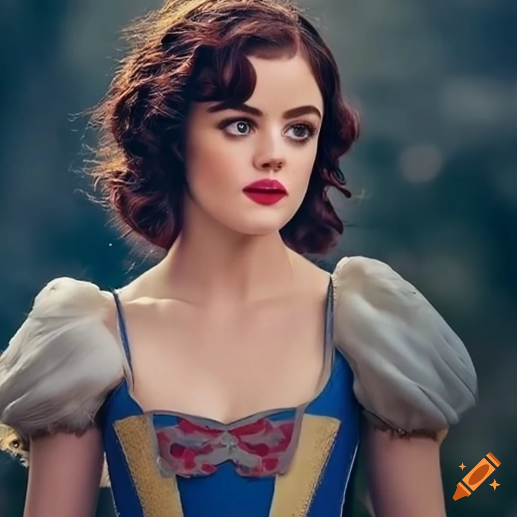 Lucy hale in snow white attire on Craiyon