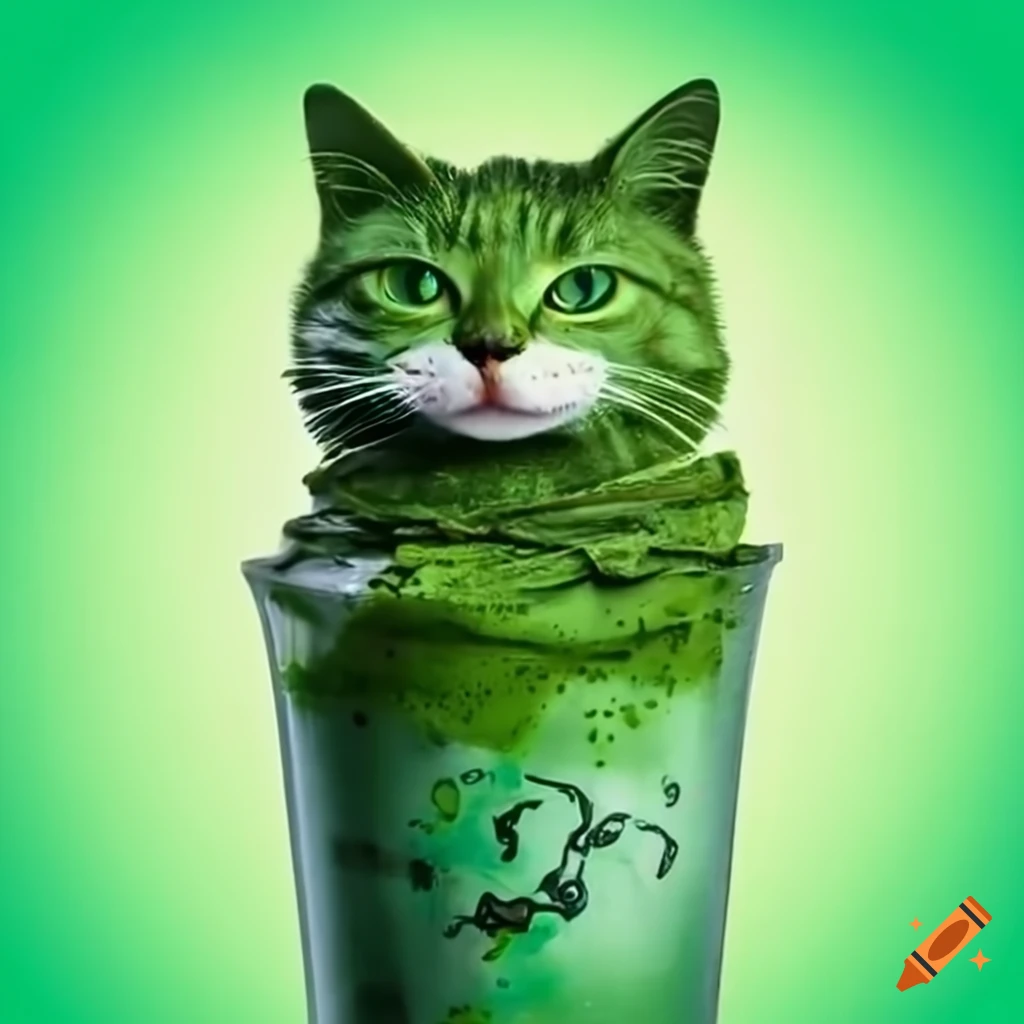 Clown cat drinking matcha in an apocalyptic setting on Craiyon