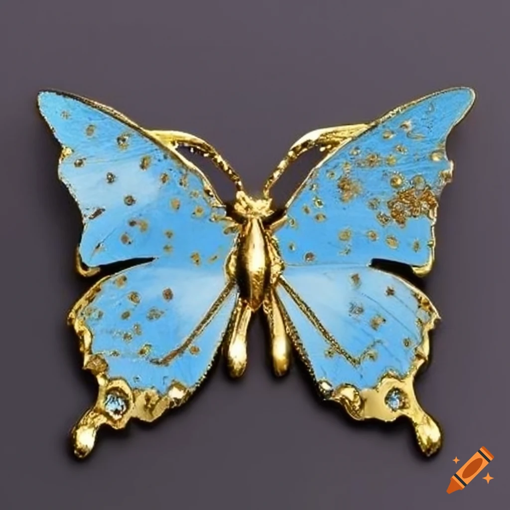 Sky blue and gold plated butterfly on Craiyon