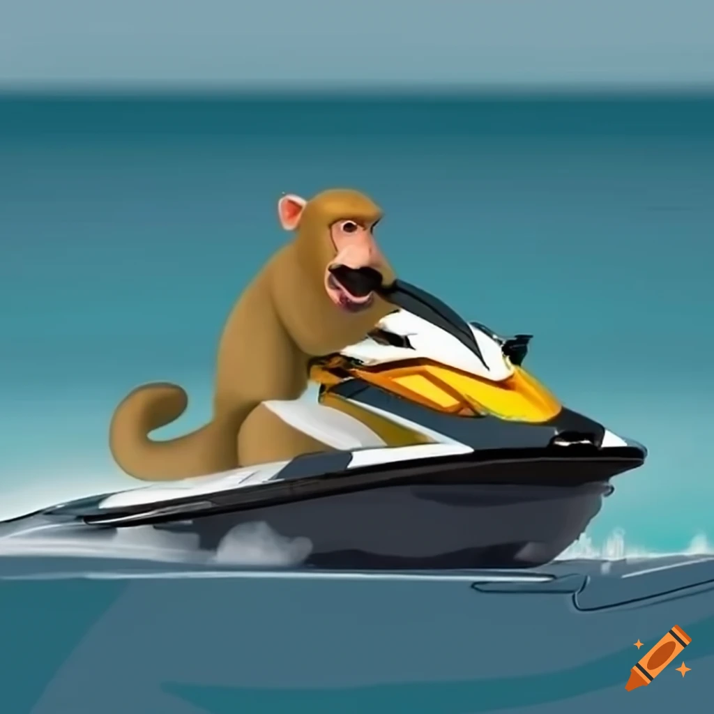 Monkey riding a jet ski on Craiyon