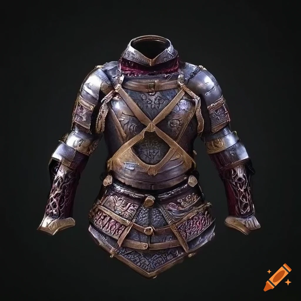Front view of adorned magic body heavy ringmail cuirass on Craiyon