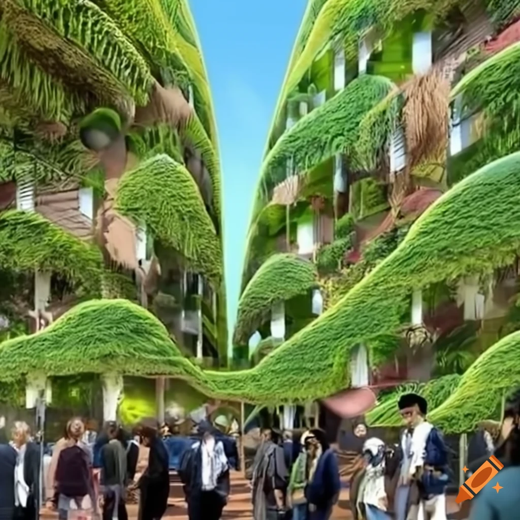 Future sustainable city growing out of a living tree with breathing ...