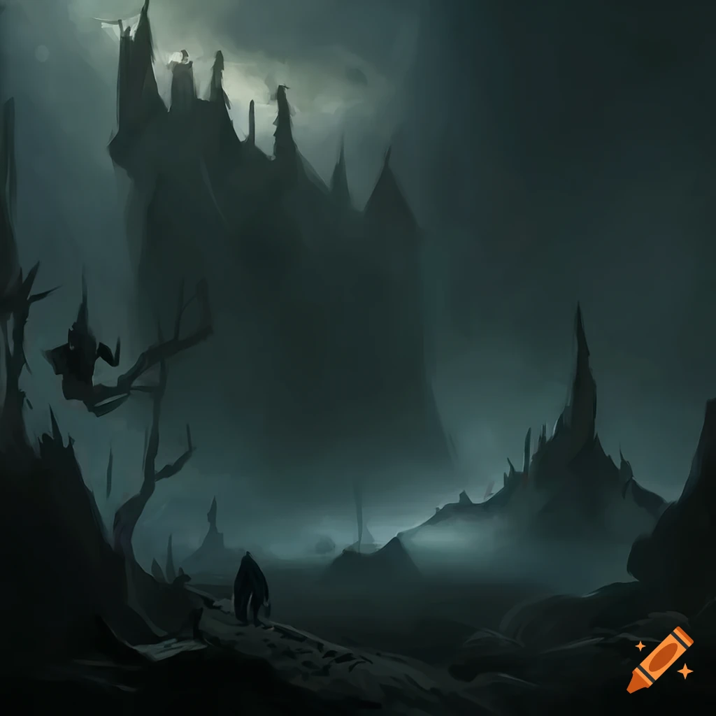 Dark fantasy landscape illustration by greg rutkowski on Craiyon