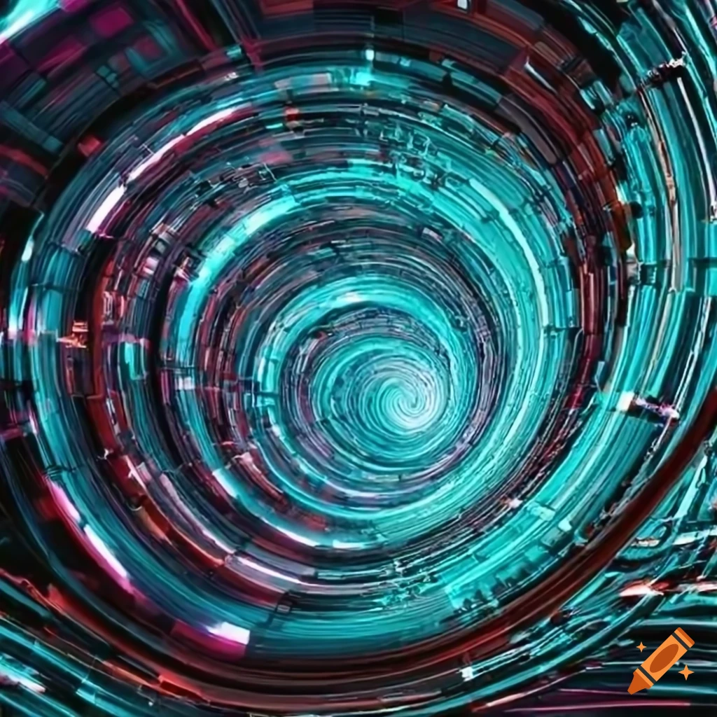 Technological vortex and vanishing point in a cybernetic landscape, high resolution 3D ...