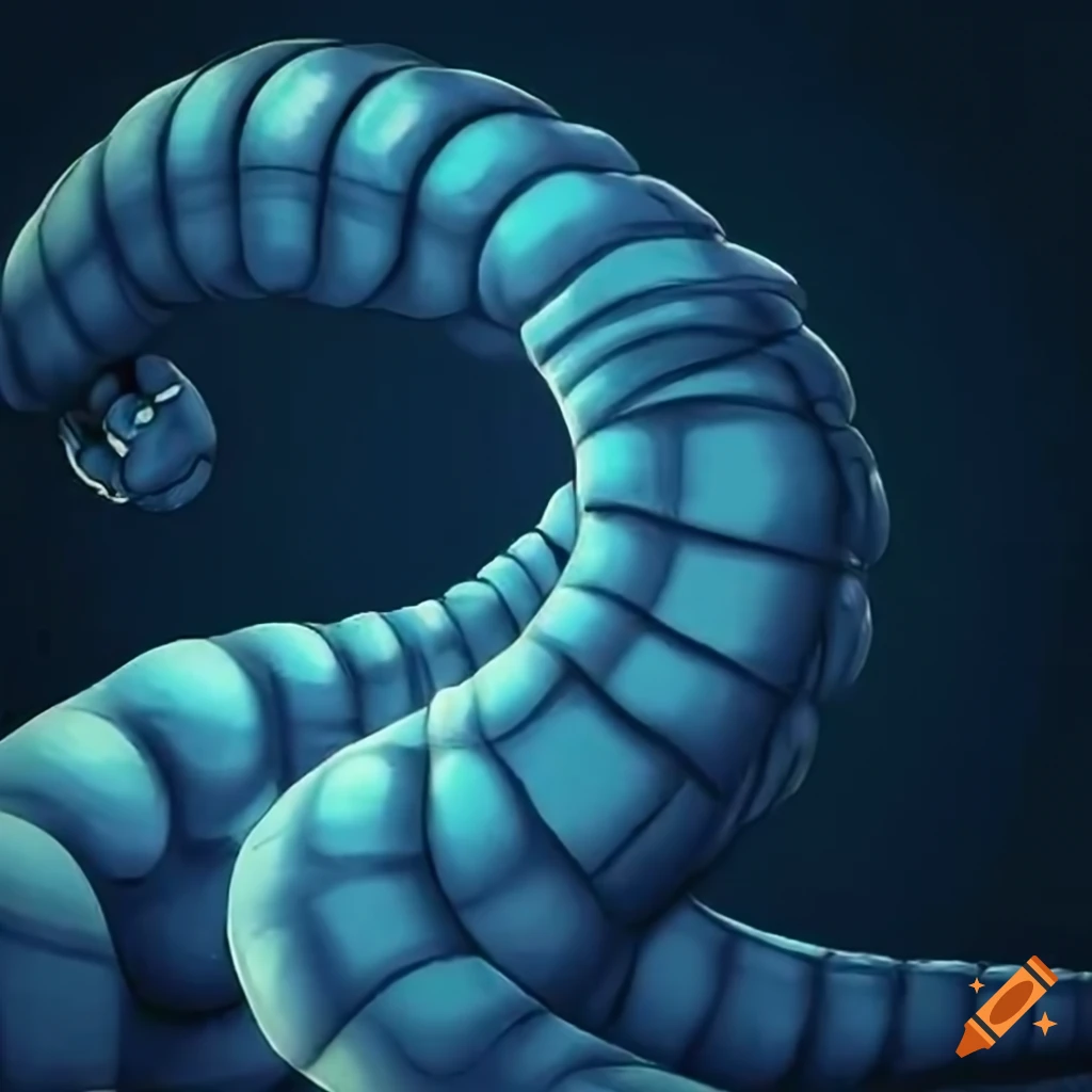 Blueprint of a giant worm in three projections on Craiyon