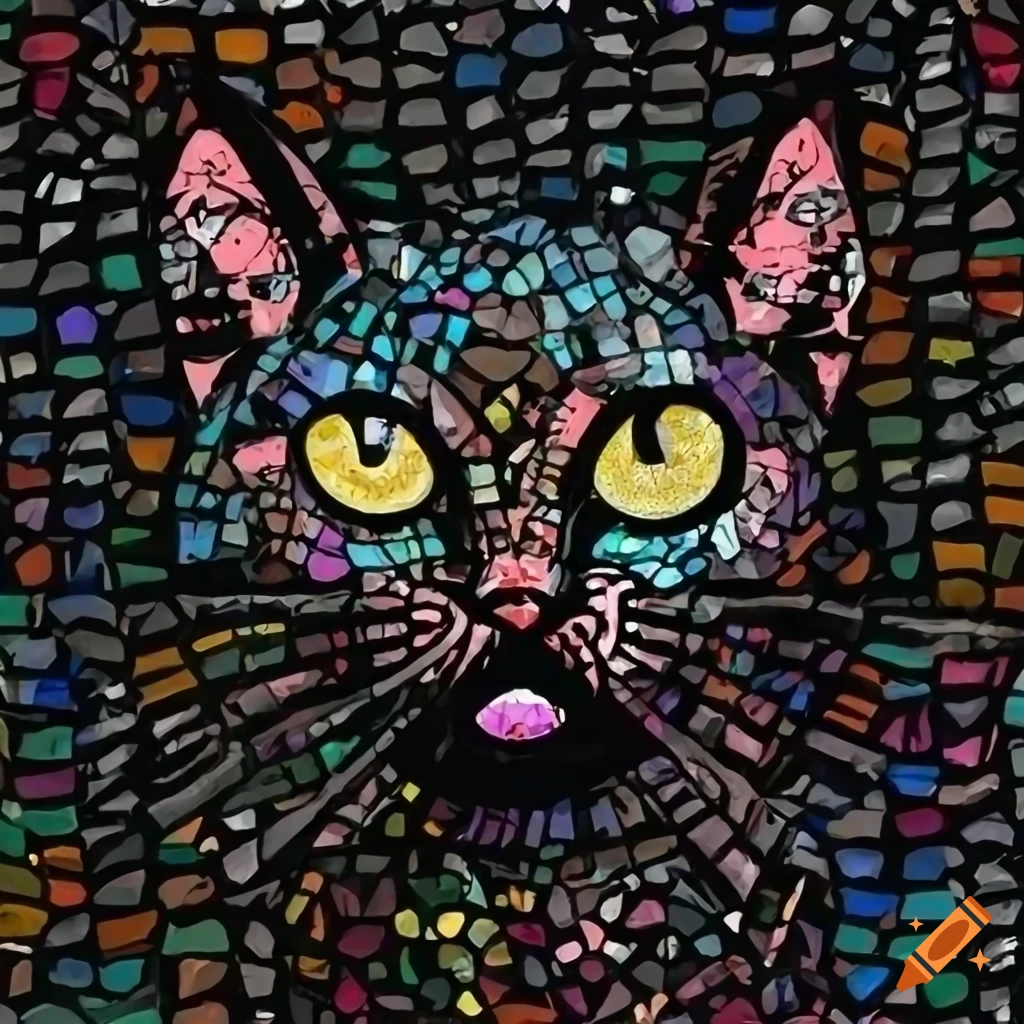 Pop art black cat mosaic cartoon on Craiyon