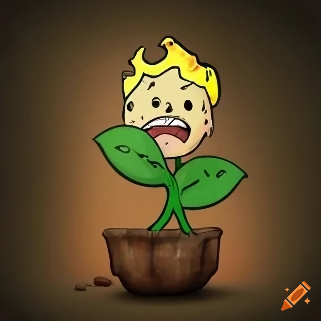 Scared cute plant in a post-apocalyptic world with Disney cartoon style ...