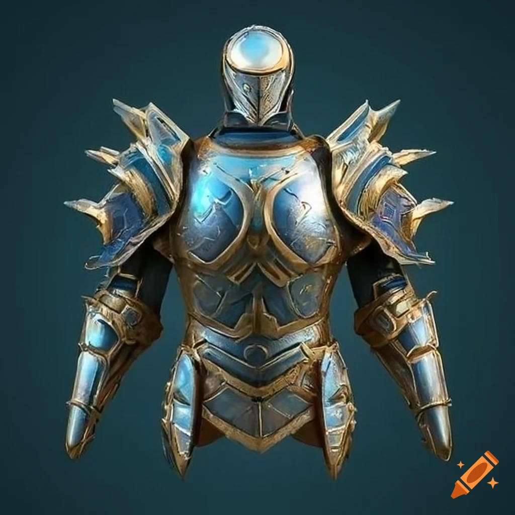 Front view of adorned magic body armor on Craiyon
