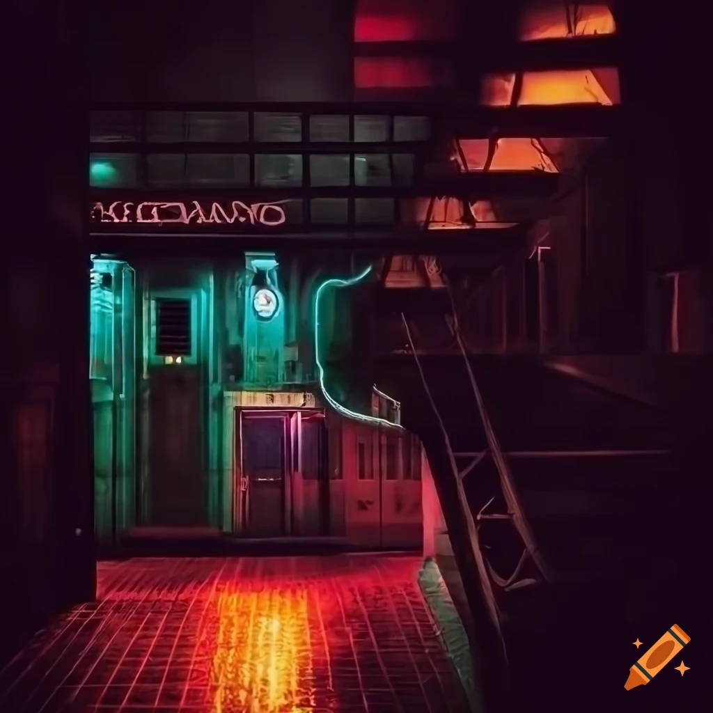 Close-up image of a solarpunk style metro station at night with ...