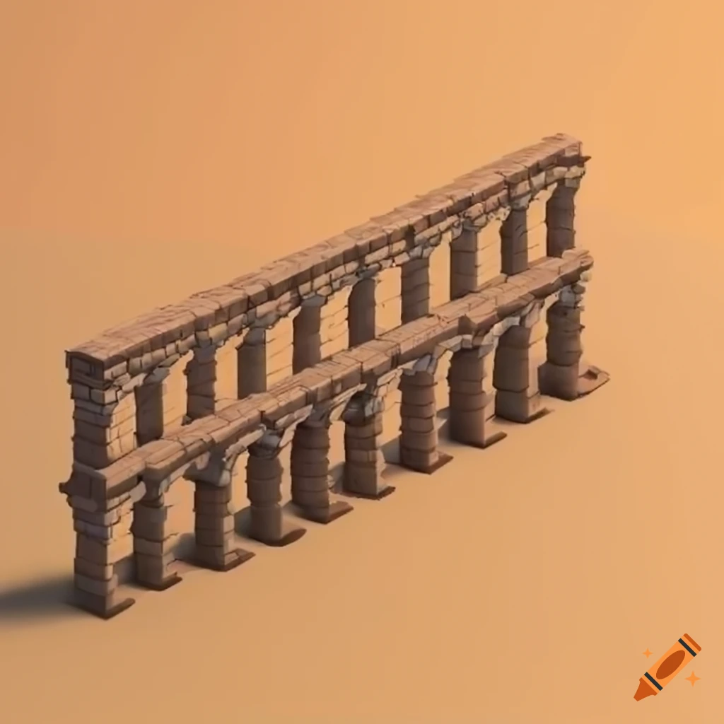 Isometric video game model of the aqueduct of Segovia on Craiyon