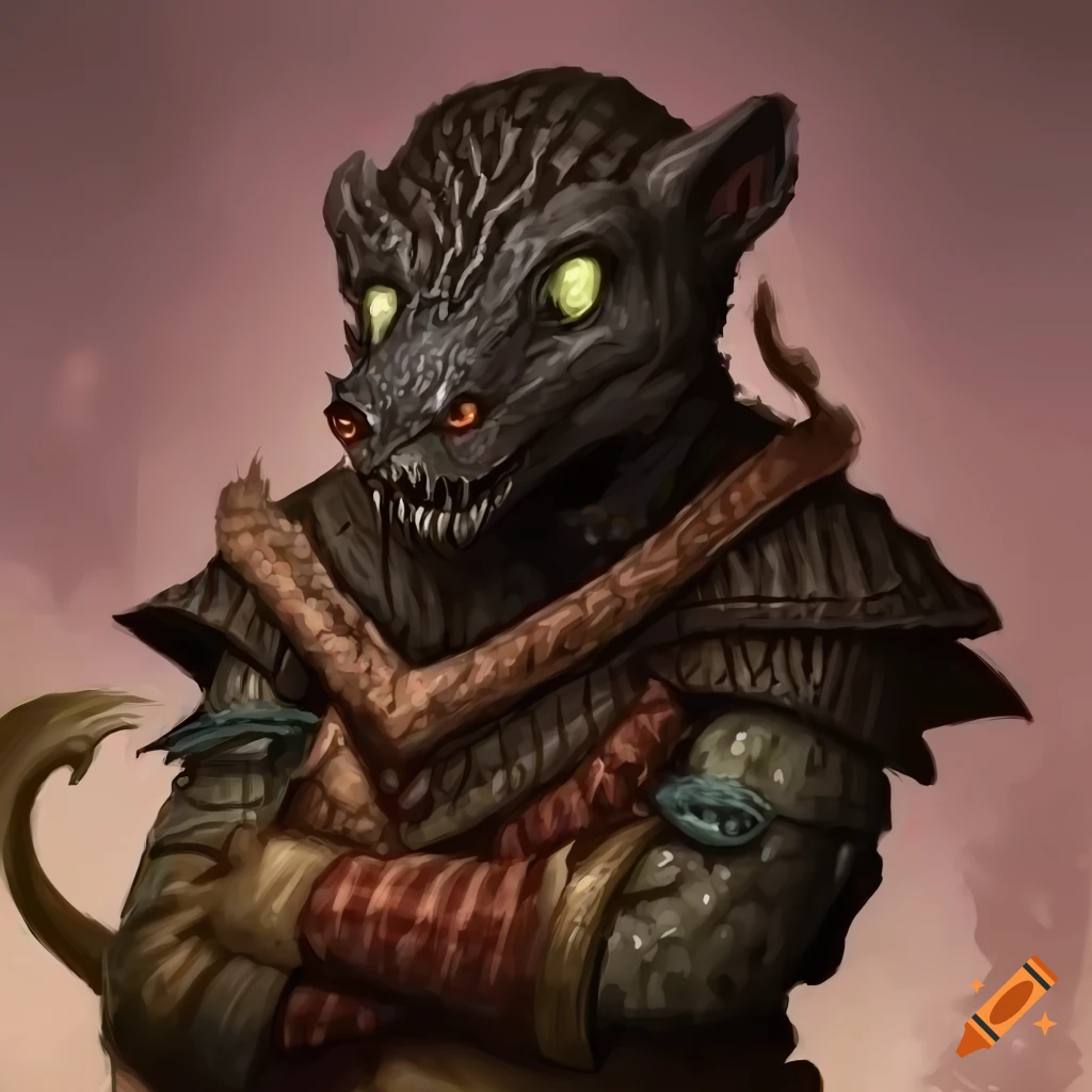 Detailed portrait of a black-scaled kobold alchemist from Pathfinder on ...