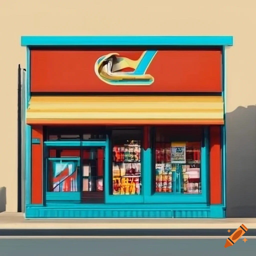 Front view of a convenience store facade on Craiyon
