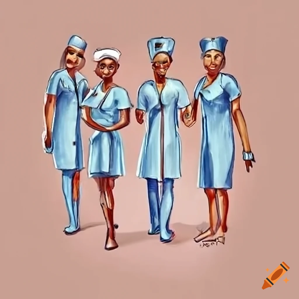 Group of nurses standing together in uniform on Craiyon