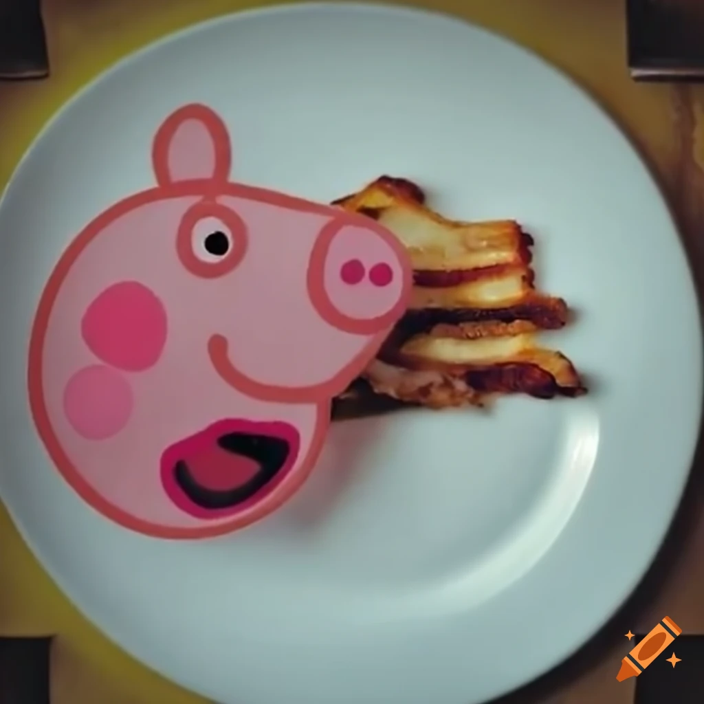 Peppa pig on a plate with bacon on Craiyon