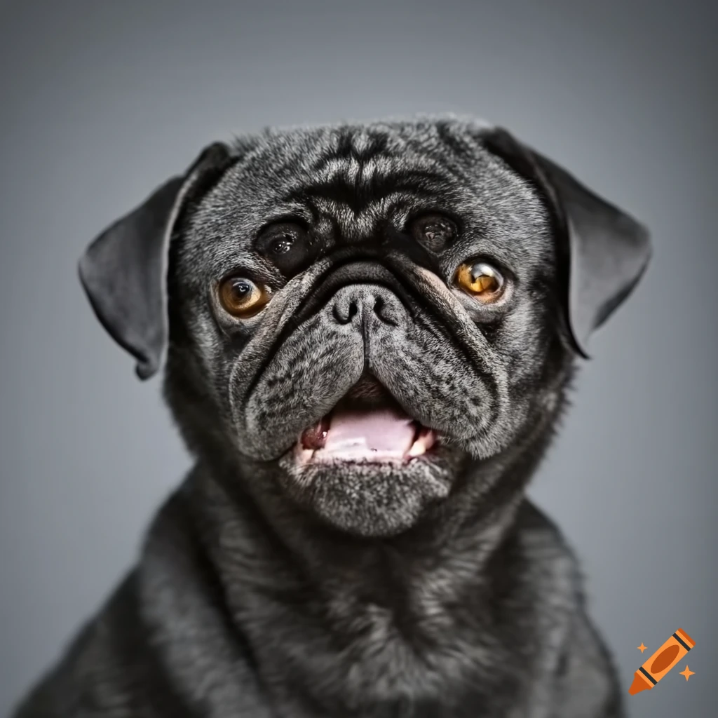 Black pug on a grey backdrop on Craiyon