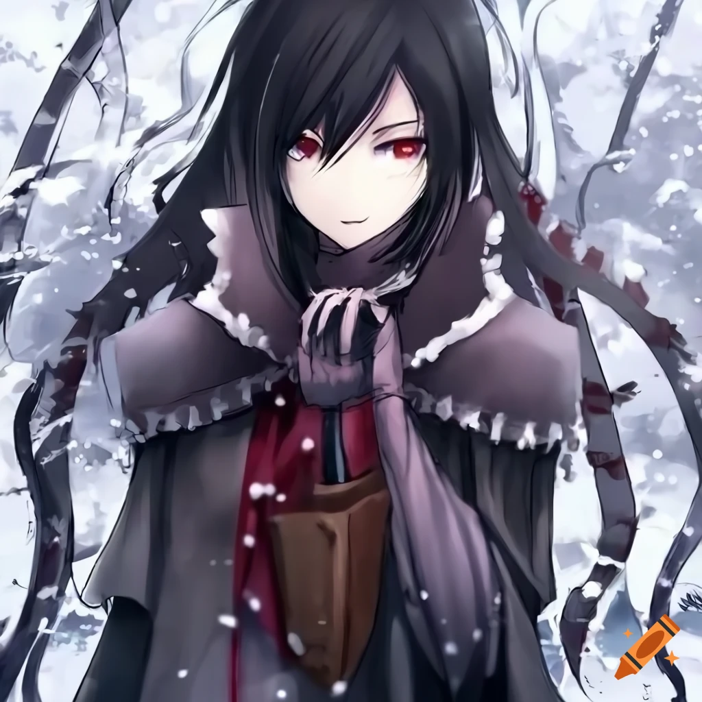 Anime noble fantasy character with black shiny hair in a dark robe on ...