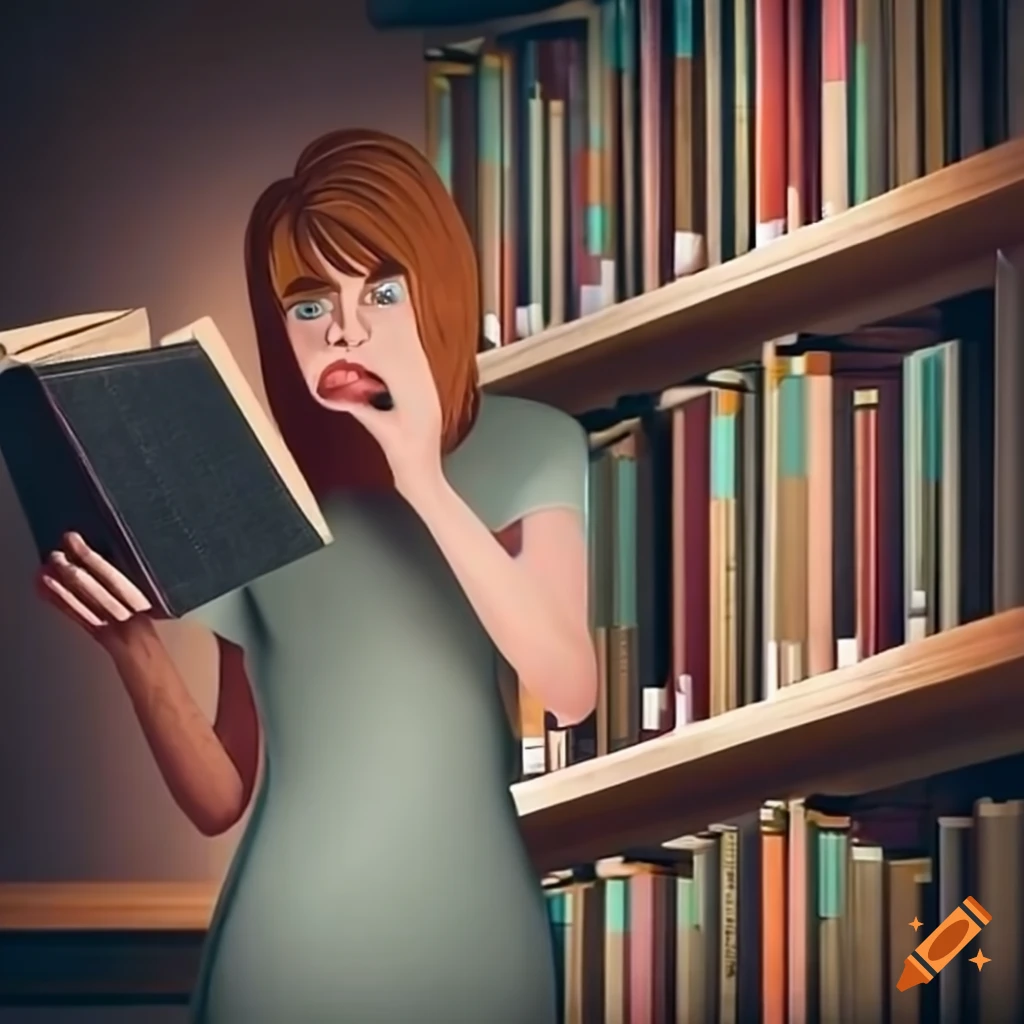 Librarian fetching a book from a library shelf on Craiyon