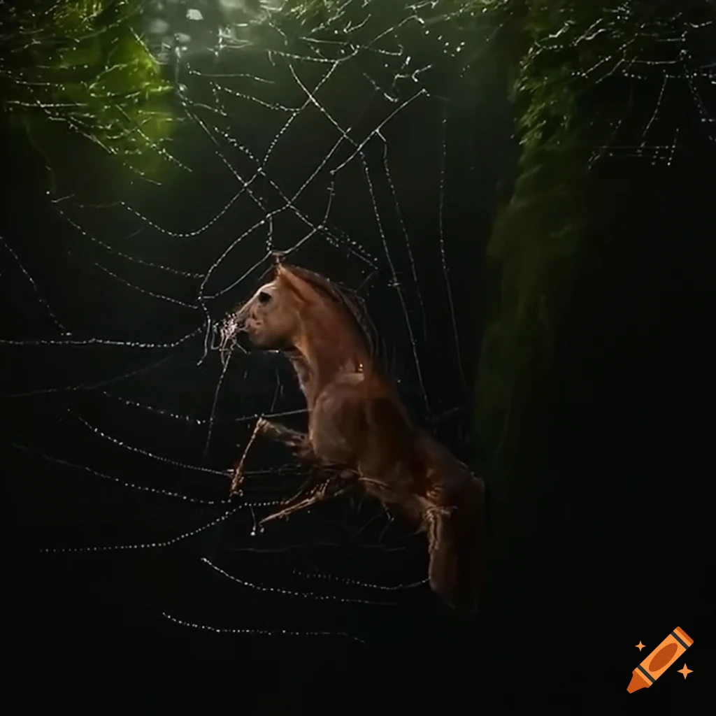 Horse trapped in a giant spider web on Craiyon