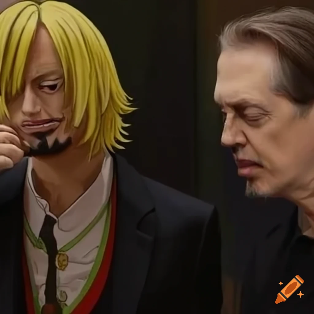 Sanji and steve buscemi sharing a big mac under stormy skies on Craiyon