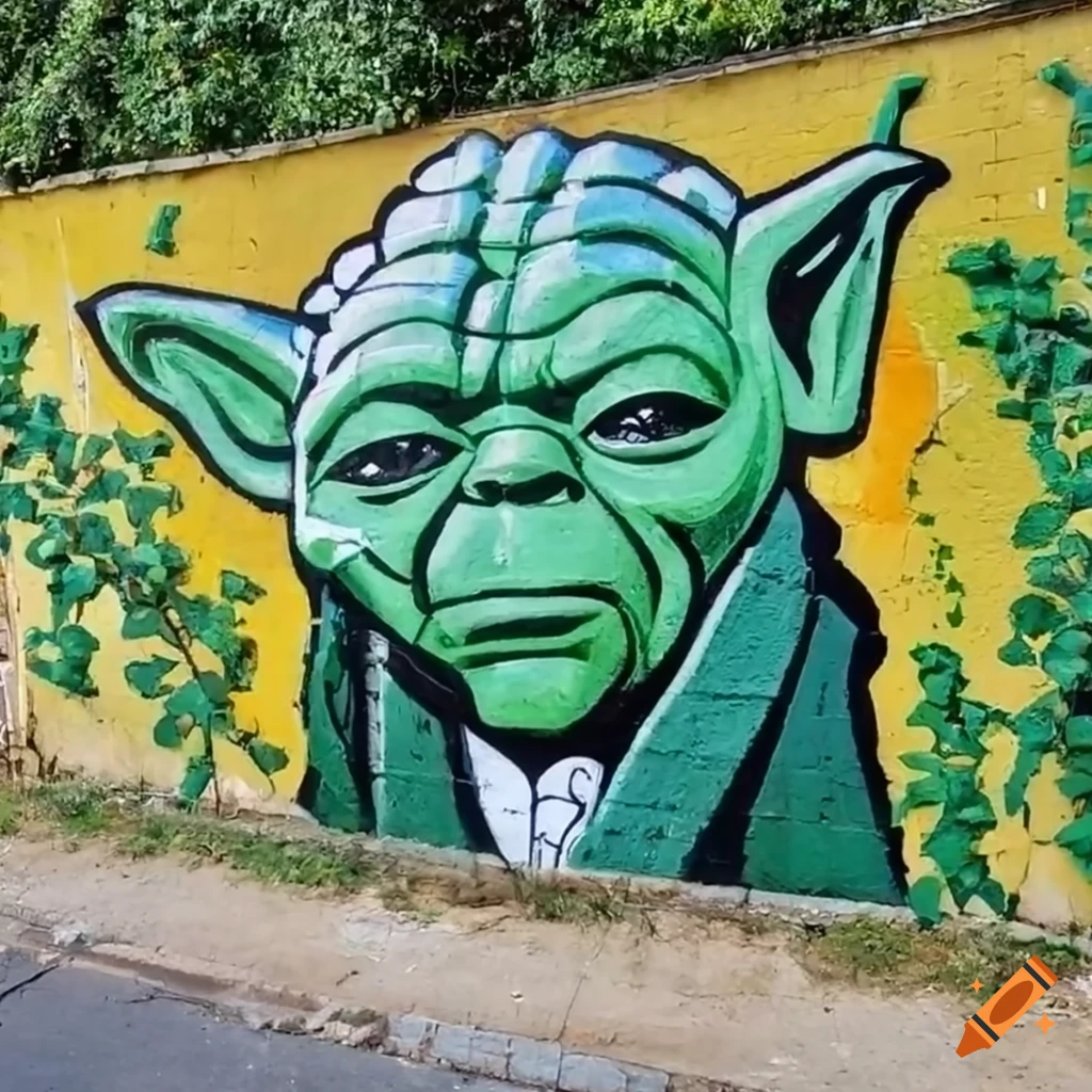 Graffiti wall covered with vines in toda featuring yoda on Craiyon