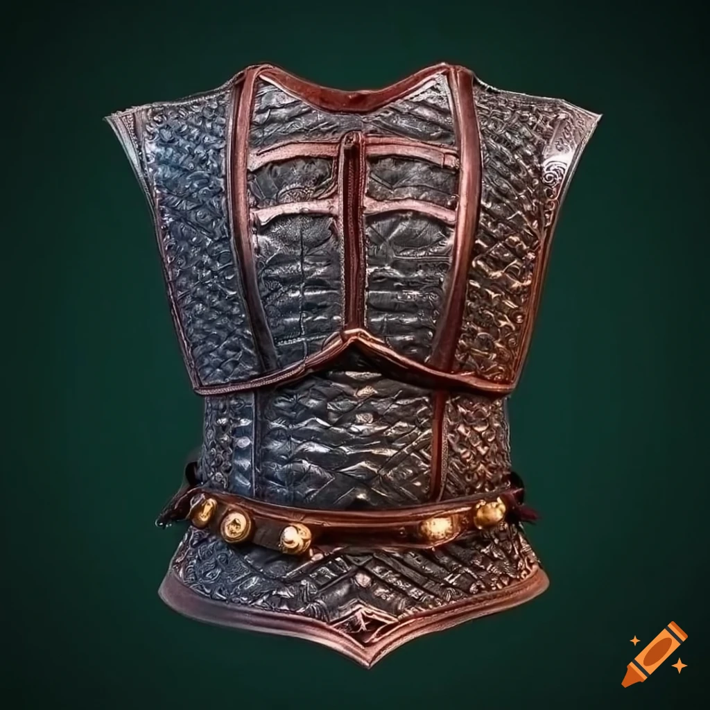Adorned magic body heavy ringmail cuirass front view on Craiyon