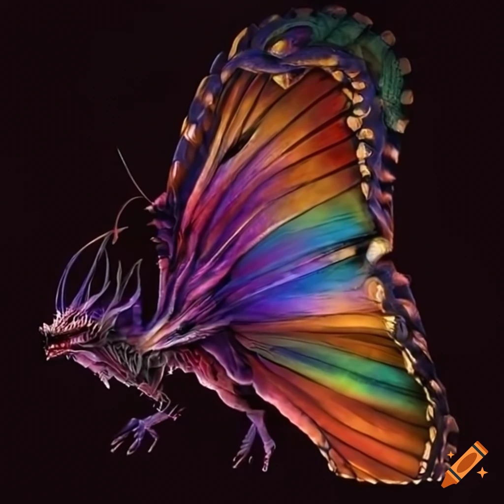 Colossal energy dragons converging into a butterfly on Craiyon