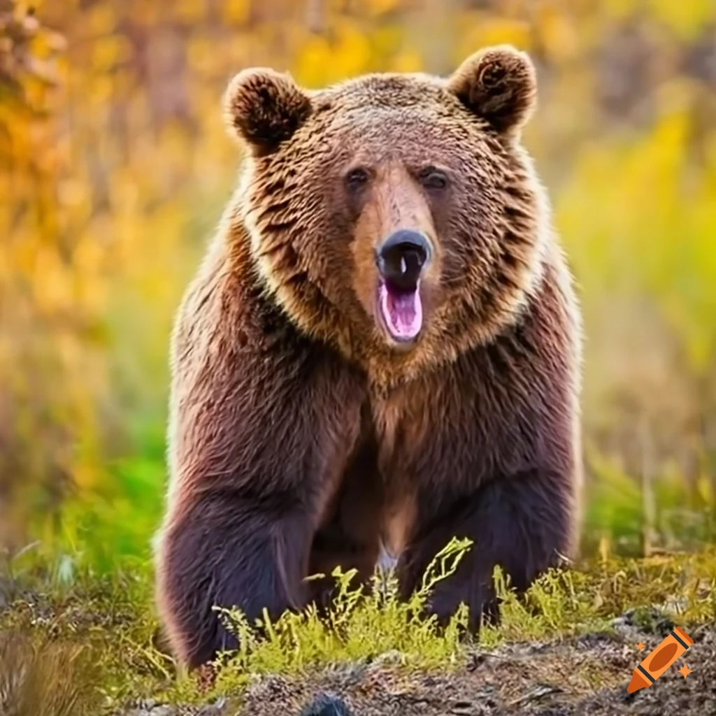Happy bears in nature during golden hour on Craiyon