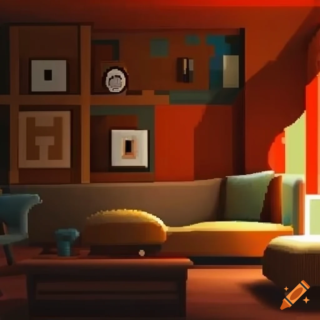 Cozy pixelated living room on Craiyon
