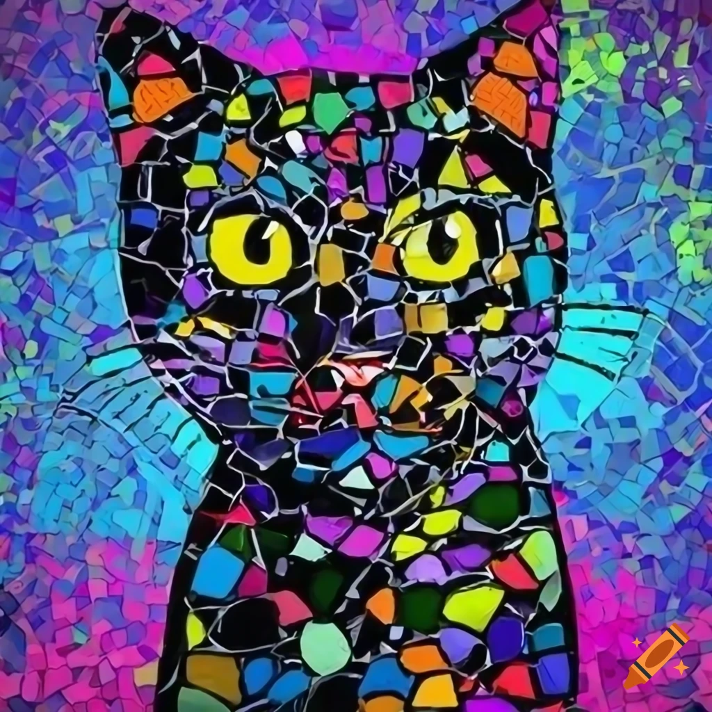 Pop art mosaic black cat cartoon on Craiyon