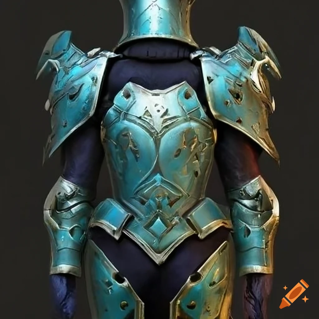 Adorned magic body armor from the front in a close view on Craiyon