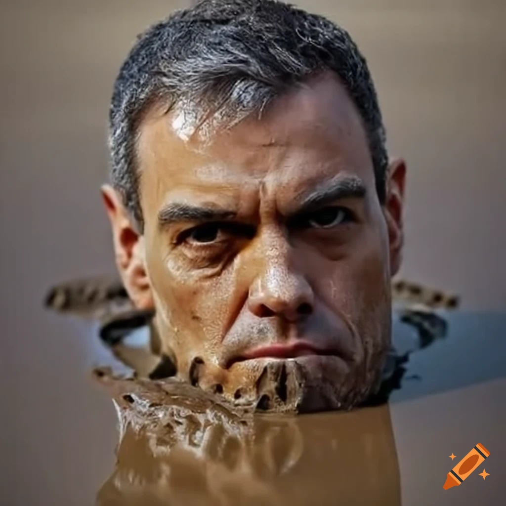 Spanish prime minister pedro sánchez emerging from a mud puddle on Craiyon