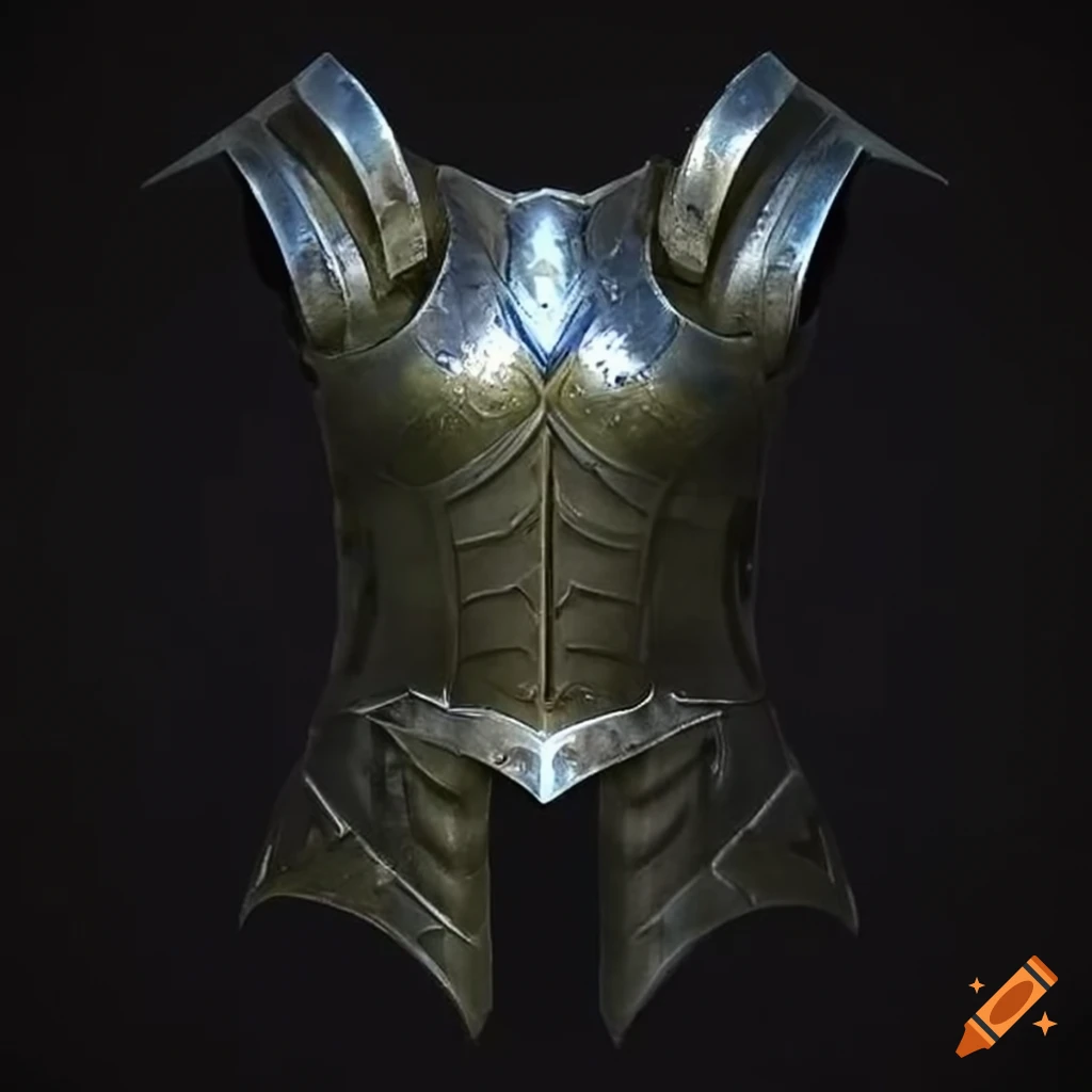 Front view of detailed heavy armor for a magic body on Craiyon