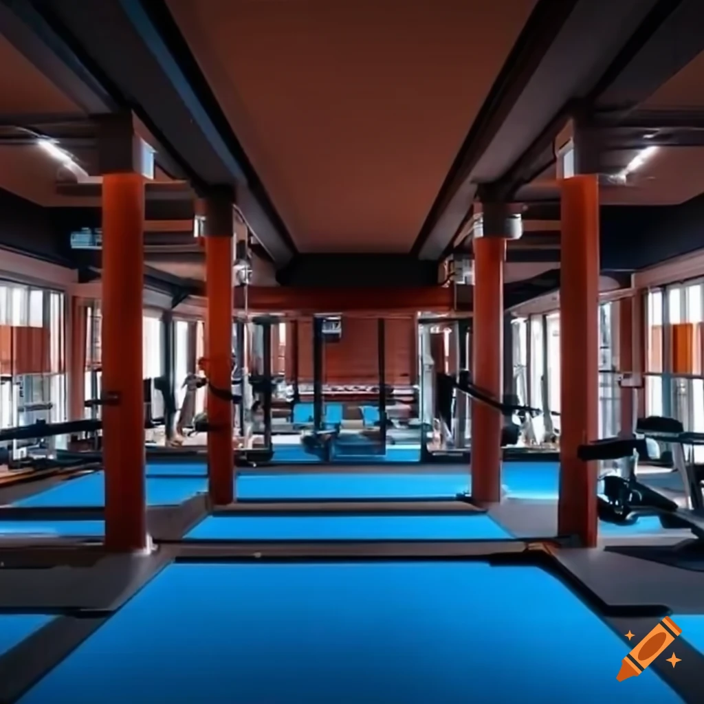 Fitness club interior with columns and windows on Craiyon