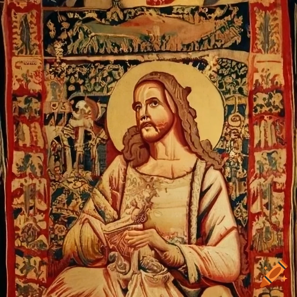 Medieval tapestry with early christian iconography on Craiyon